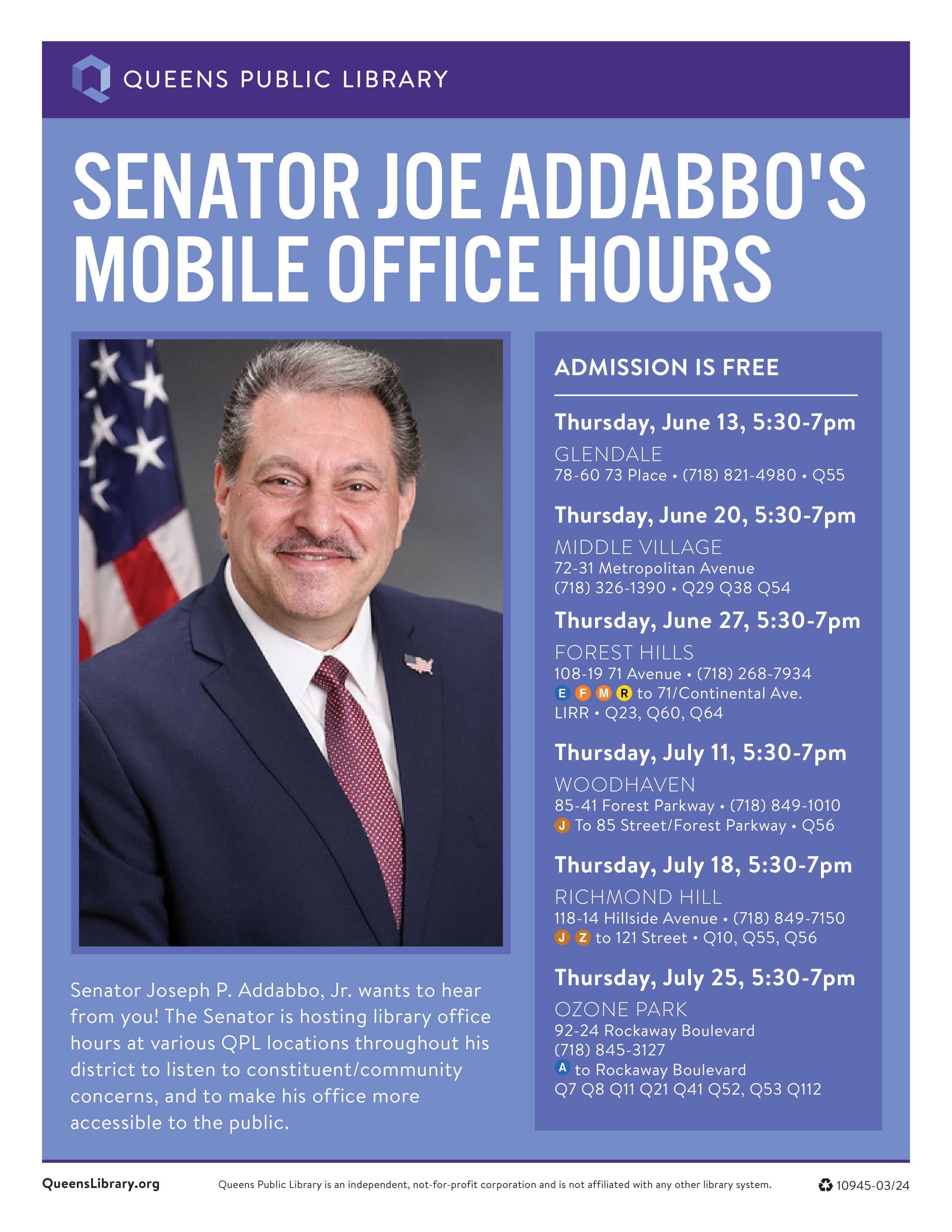 Senator Addabbo Hosts Mobile Office at Middle Village Library ...