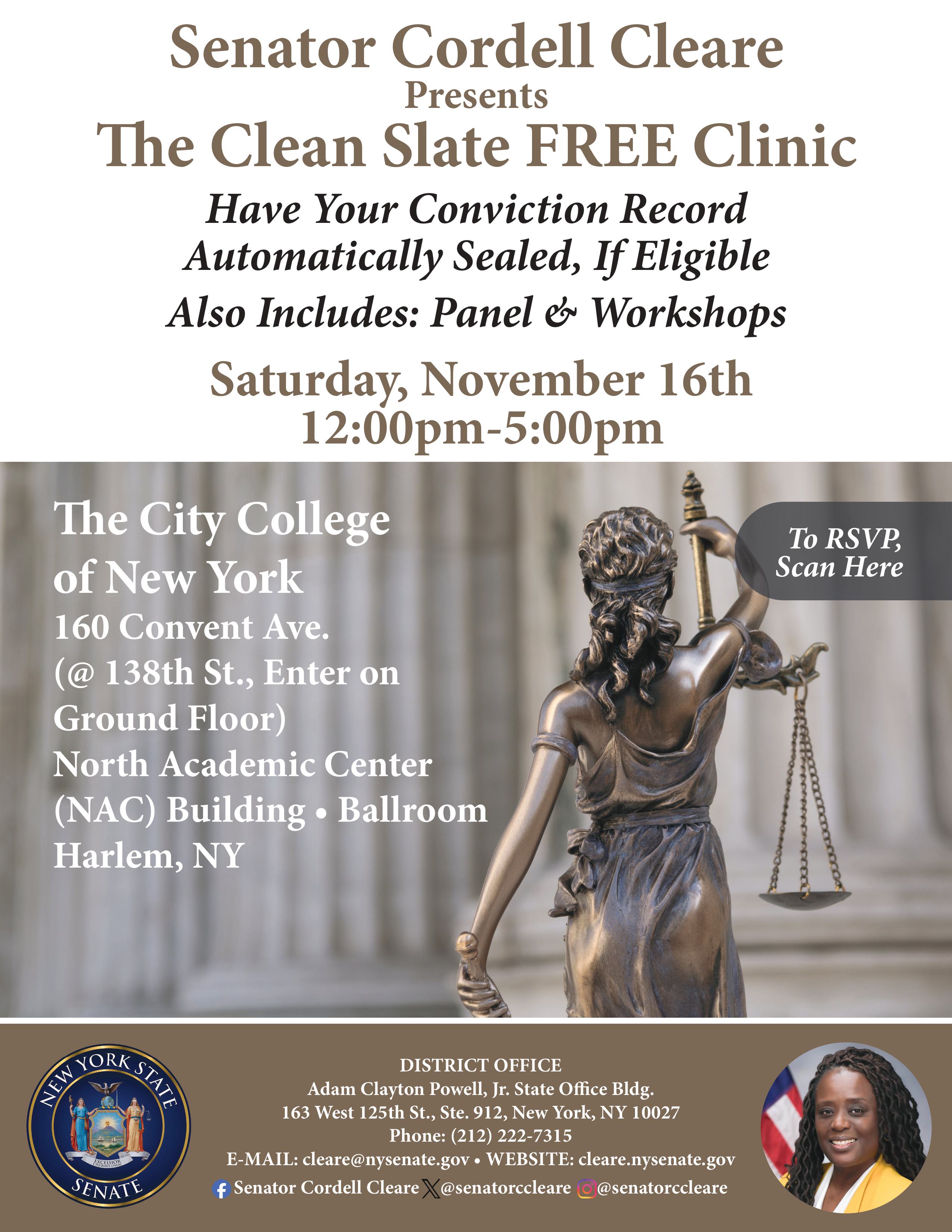 Senator Cordell Cleare Presents The Clean Slate FREE Clinic | NYSenate.gov