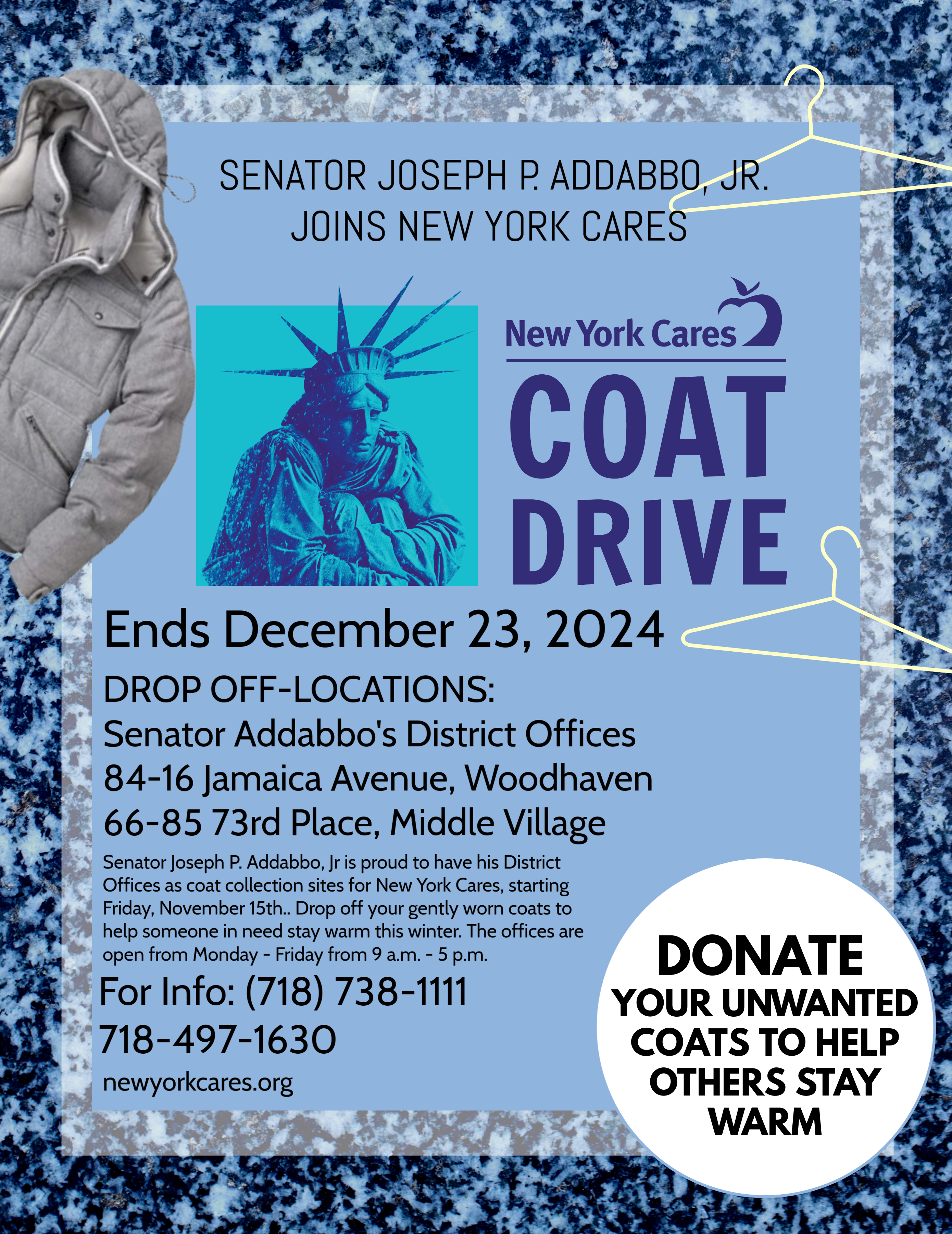 Senator Addabbo Partners With New York Cares for Annual Coat Drive ...