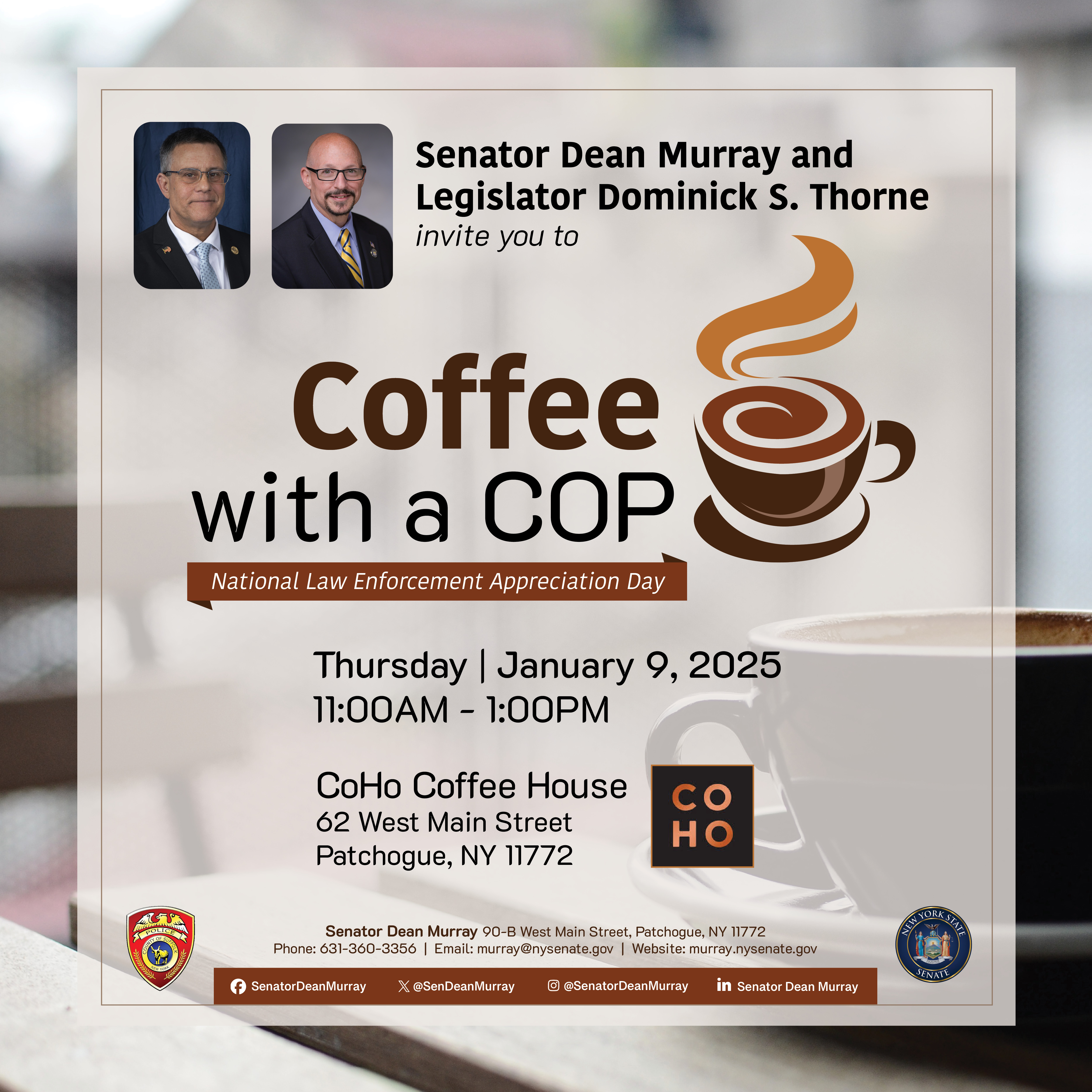 NYS Senator Dean Murray and Legislator Dominick Thorne to host Coffee ...