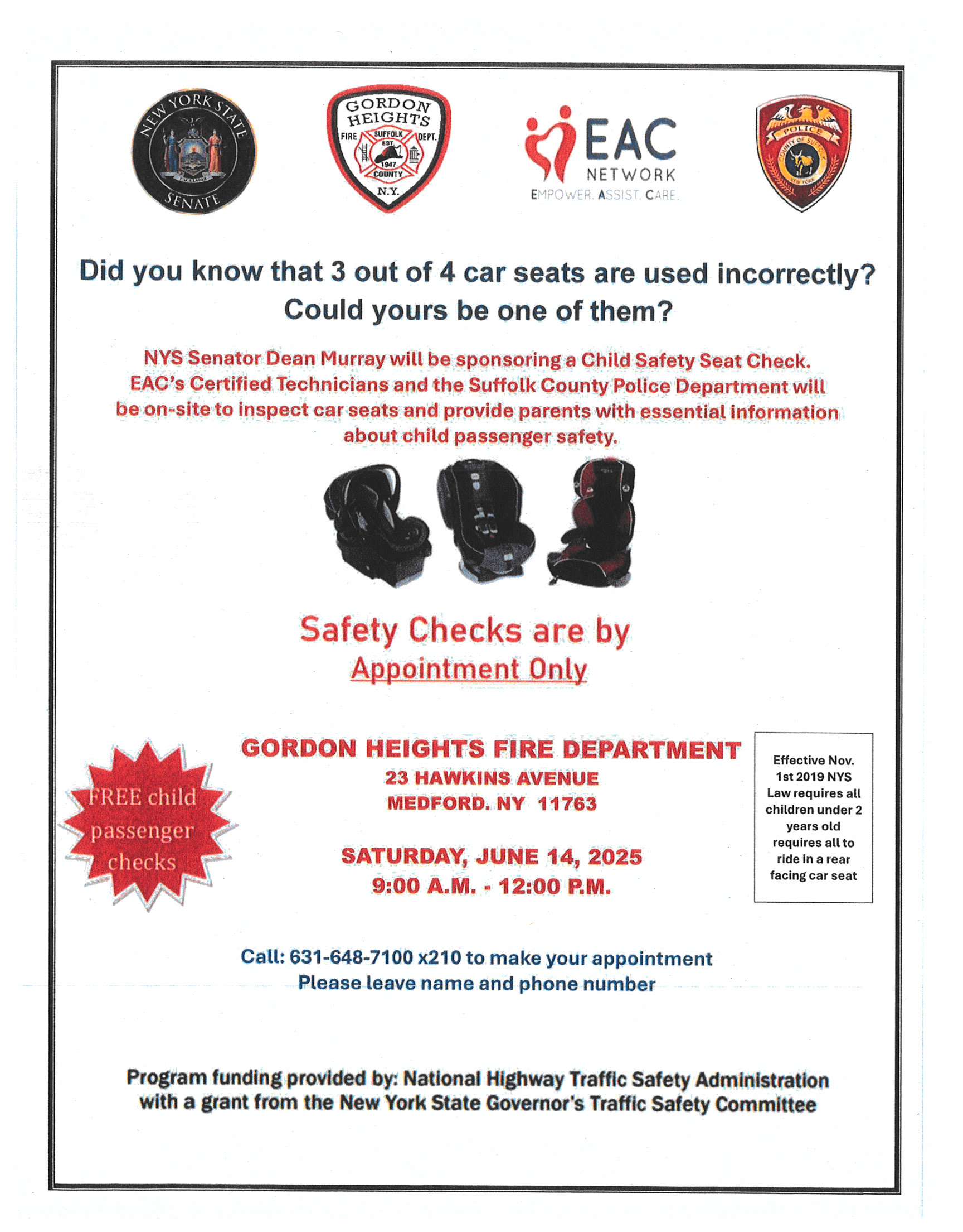 NYS Senator Dean Murray And Community Partners Host A Car Seat Check ...