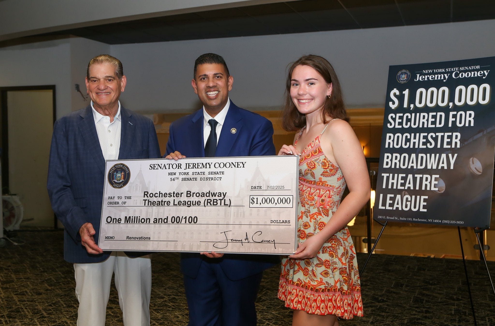 Senator Cooney Delivers $1 Million for Rochester Broadway Theater League
