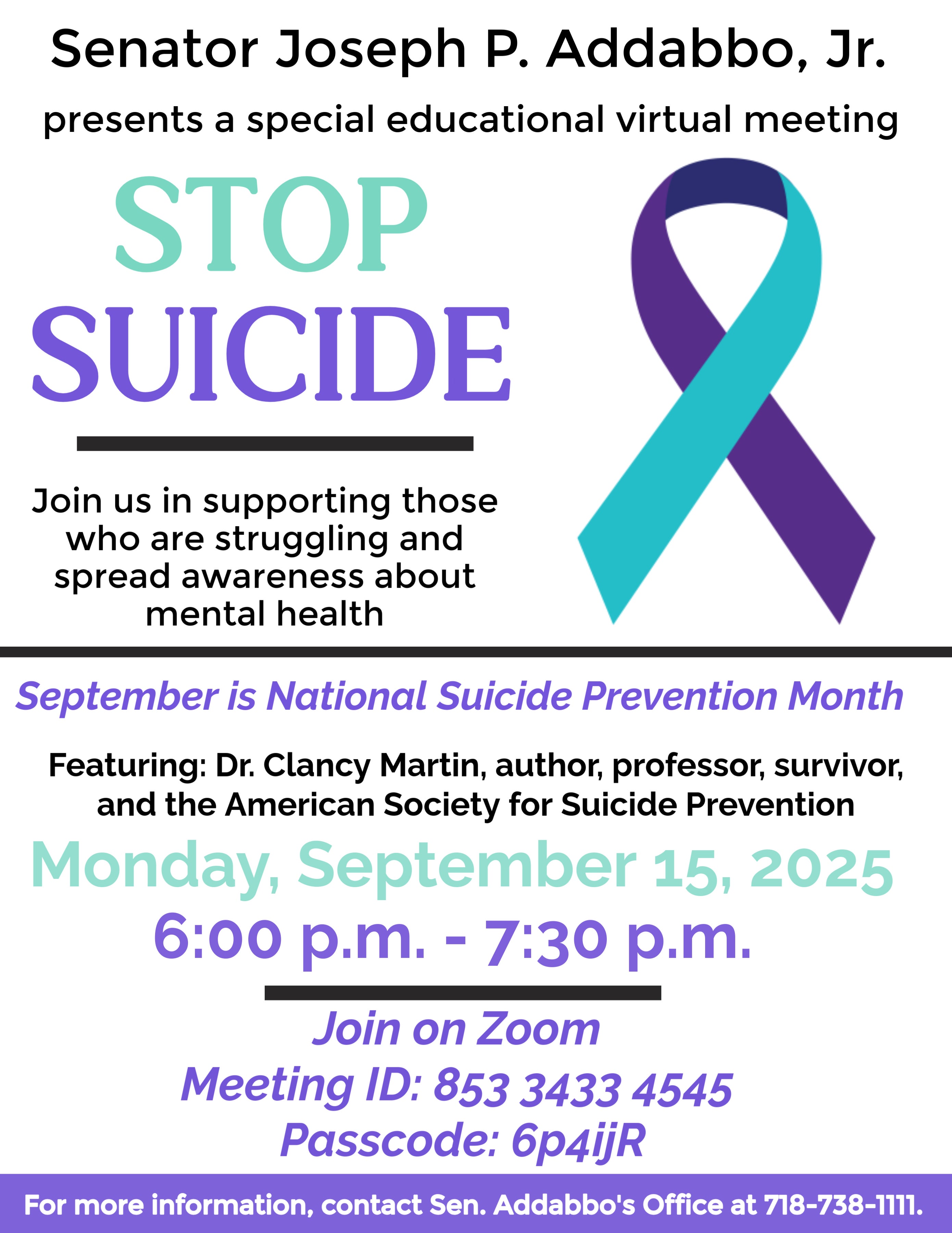 Addabbo Hosts Virtual Suicide Prevention Event to Acknowledge the Month ...