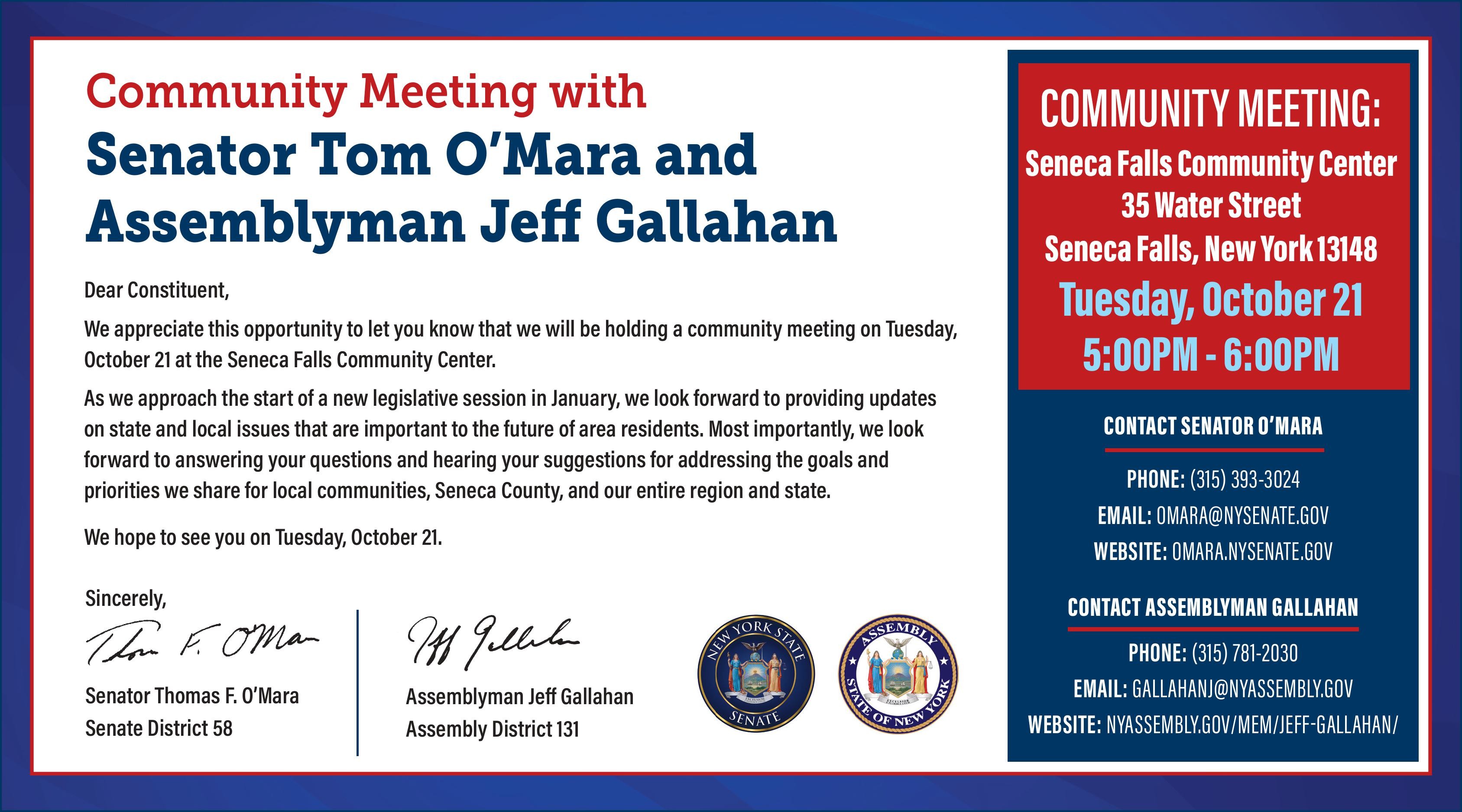 Senator O'Mara and Assemblyman Jeff Gallahan holding community meetings ...