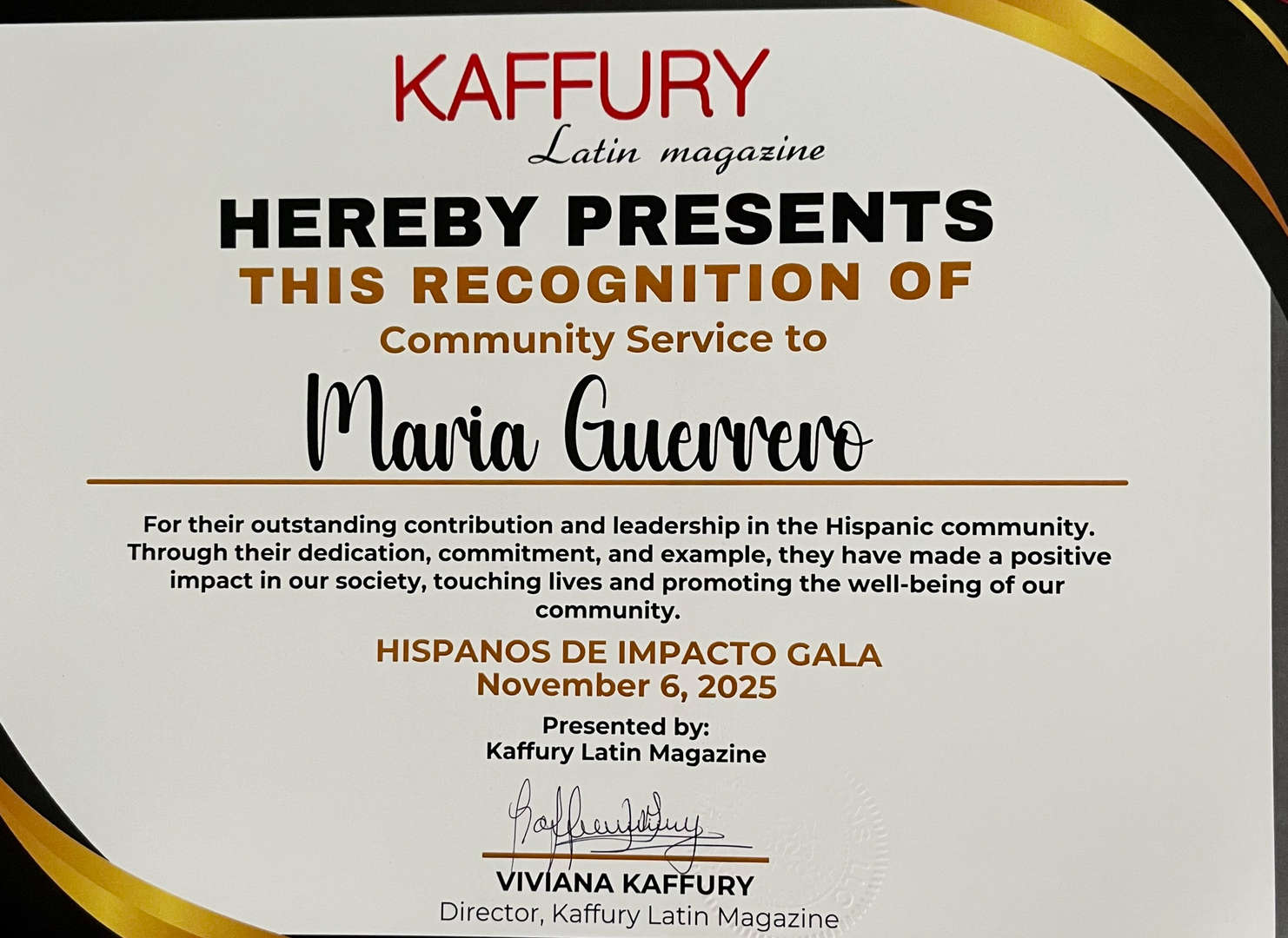 Maria Guerrero Celebrated As An ‘Hispano de Impacto’ at Gala Event ...