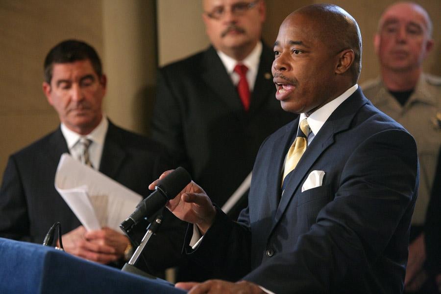 Senator Adams attends a press conference outside the Senate chamber ...