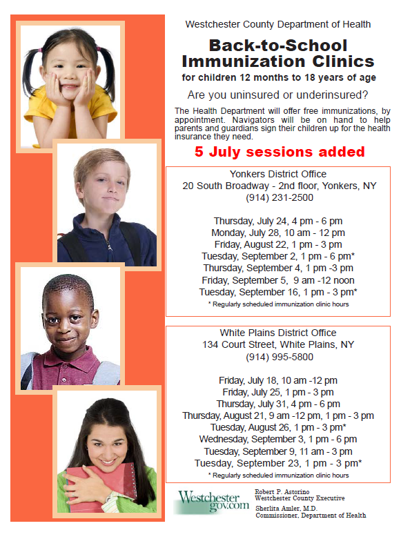 Westchester County DOH Back-To-School Immunization Clinics | NYSenate.gov