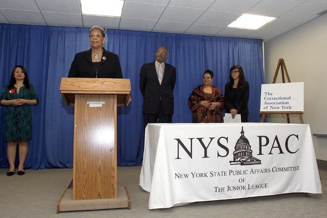 Senator Hassell-Thompson speaks at a press conference urging the ...