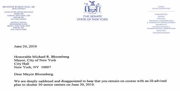 Letter to Mayor Bloomberg | NYSenate.gov