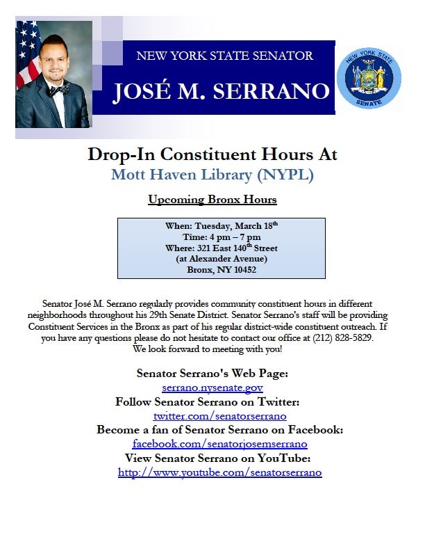 Bronx Constituent Hours at Mott Haven Library | NYSenate.gov