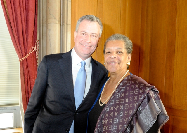 Senator Ruth Hassell-Thompson with New York City Mayor Bill de Blasio ...