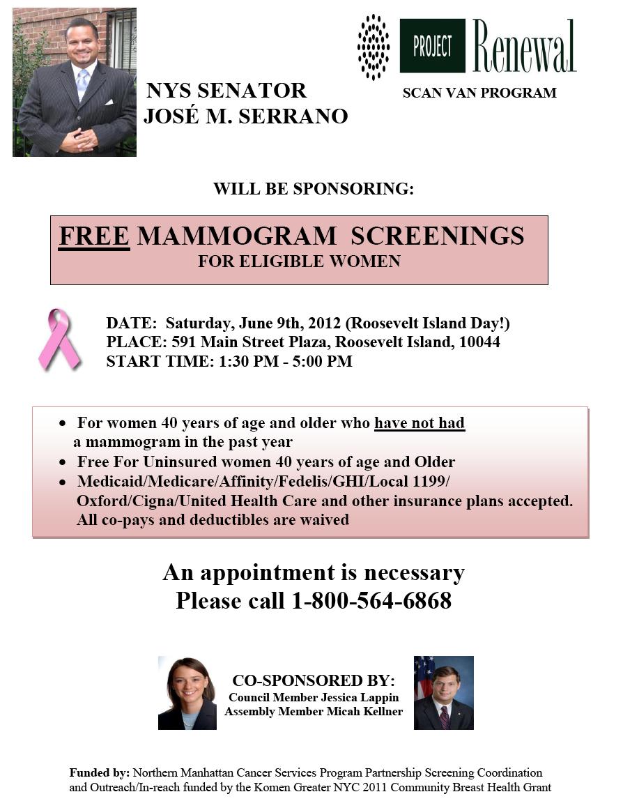Senator Serrano Sponsors FREE Mammogram Screenings in Roosevelt Island ...