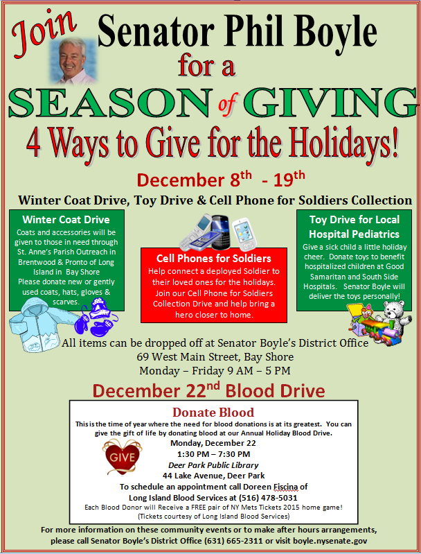 Join Senator Boyle for a Season of Giving | NYSenate.gov