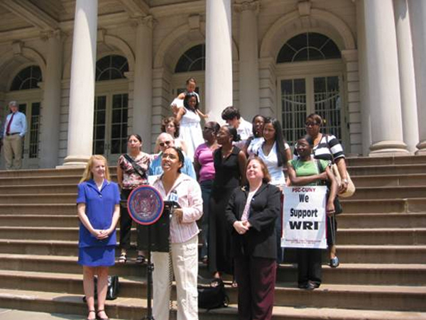New York State Senator Liz Krueger at a welfare rights initiative press ...