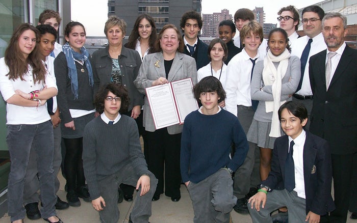 State Senator Liz Krueger presents a Proclamation to the UES school ...