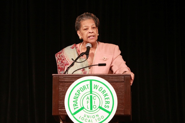Senator Hassell-Thompson speaks to TWU Local 100 members during their ...