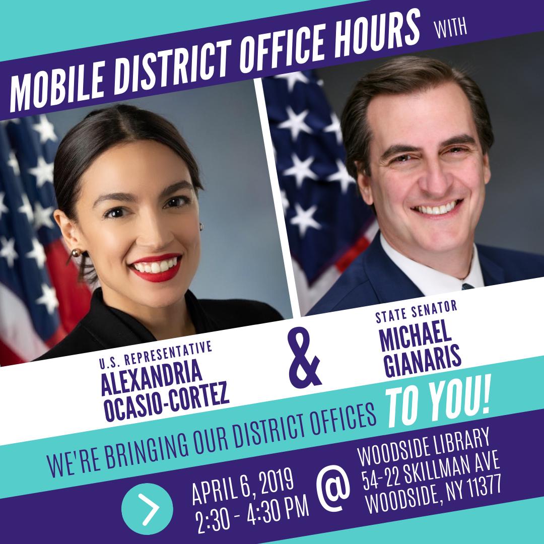 Mobile District Office Hours with Rep. Ocasio-Cortez and Senator Gianaris | NYSenate.gov