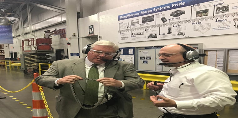 O’Mara tours BorgWarner Morse Systems Ithaca manufacturing plant