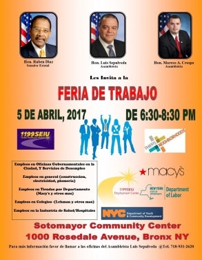 OFICIALES ELECTOS ANUNCIAN 2DA FERIA DE TRABAJO | NYSenate.gov