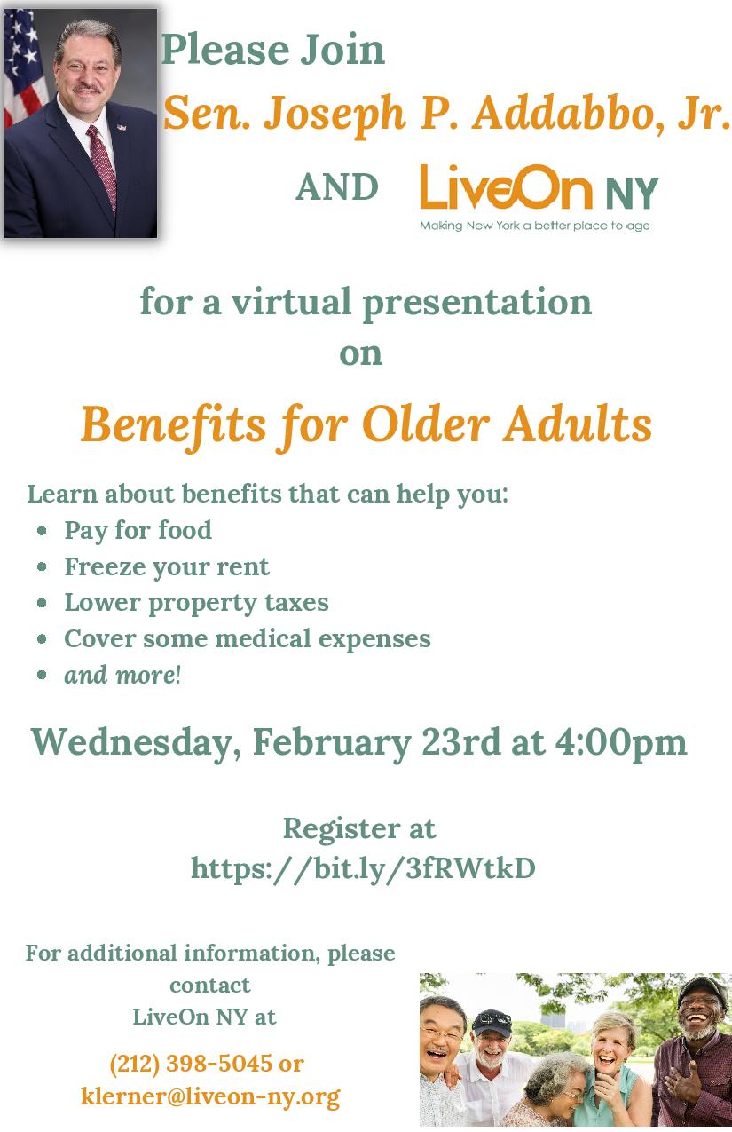 Addabbo and LiveOn NY to host free senior benefits webinar this ...