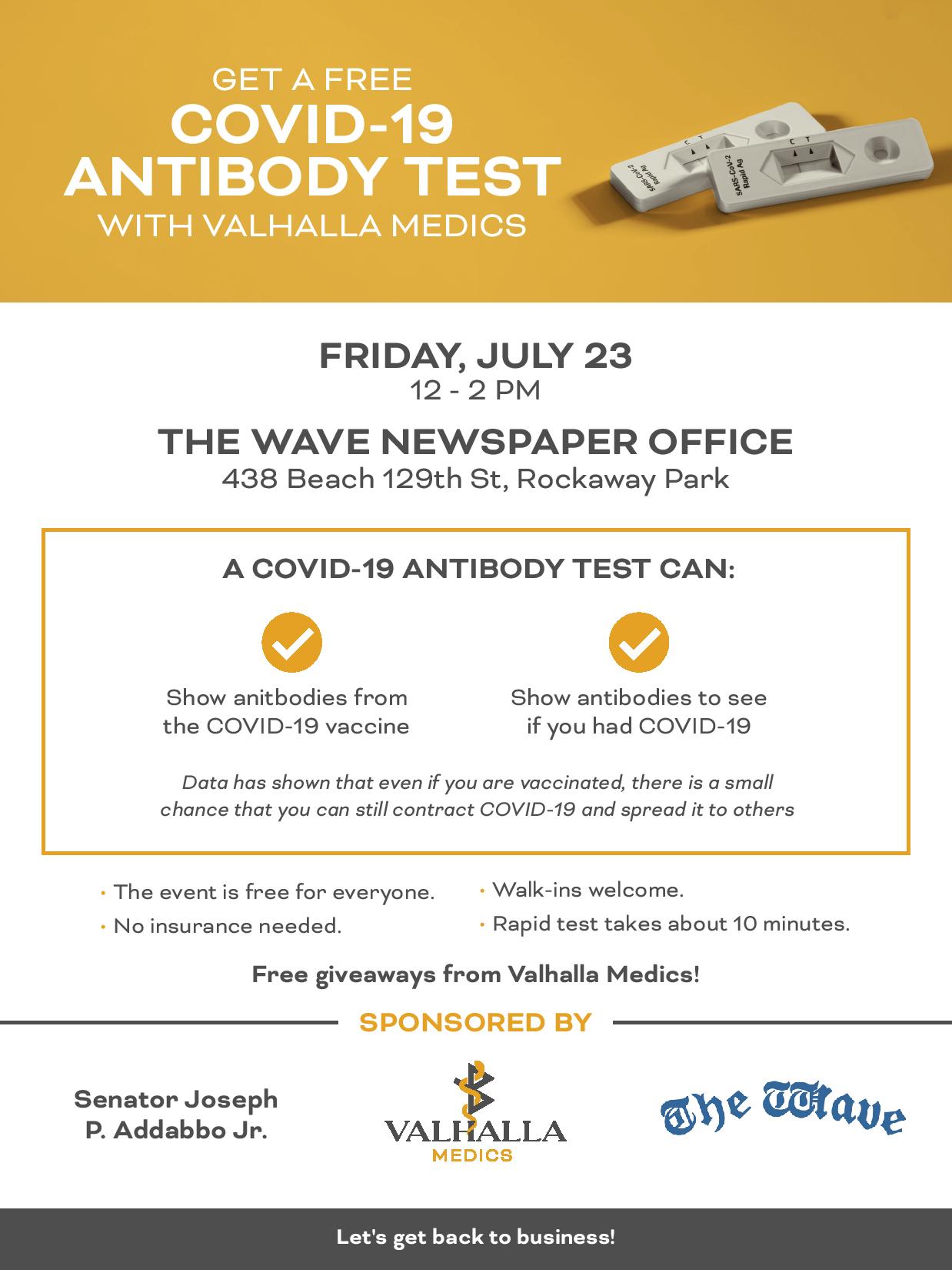 Addabbo to bring another COVID-19 antibody testing event to the ...