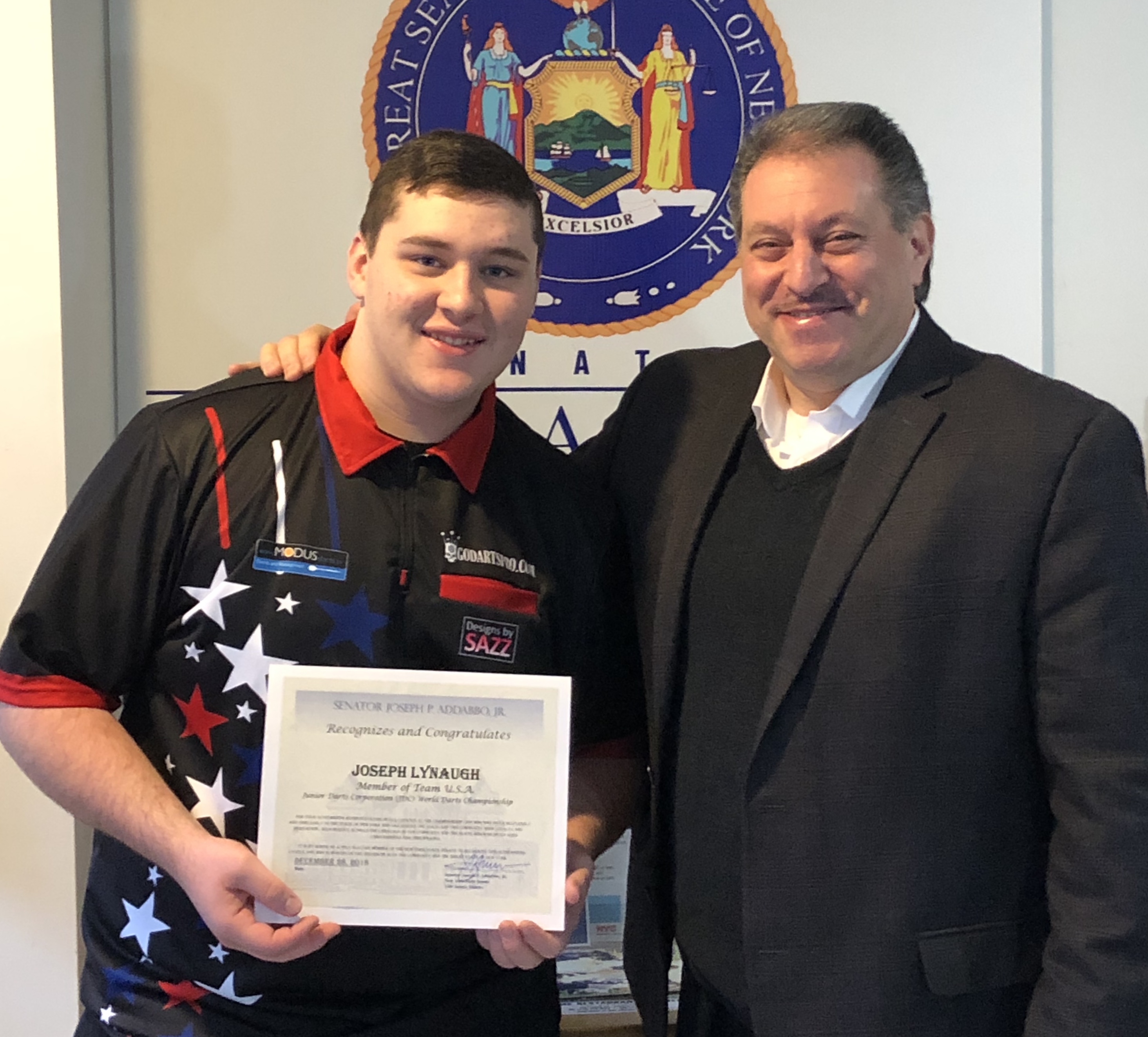 Addabbo gives Middle Village dart player Senate citation | NYSenate.gov