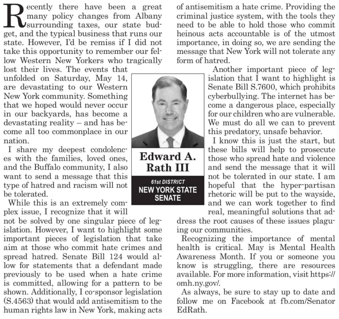 Senator Rath's May Column | NYSenate.gov