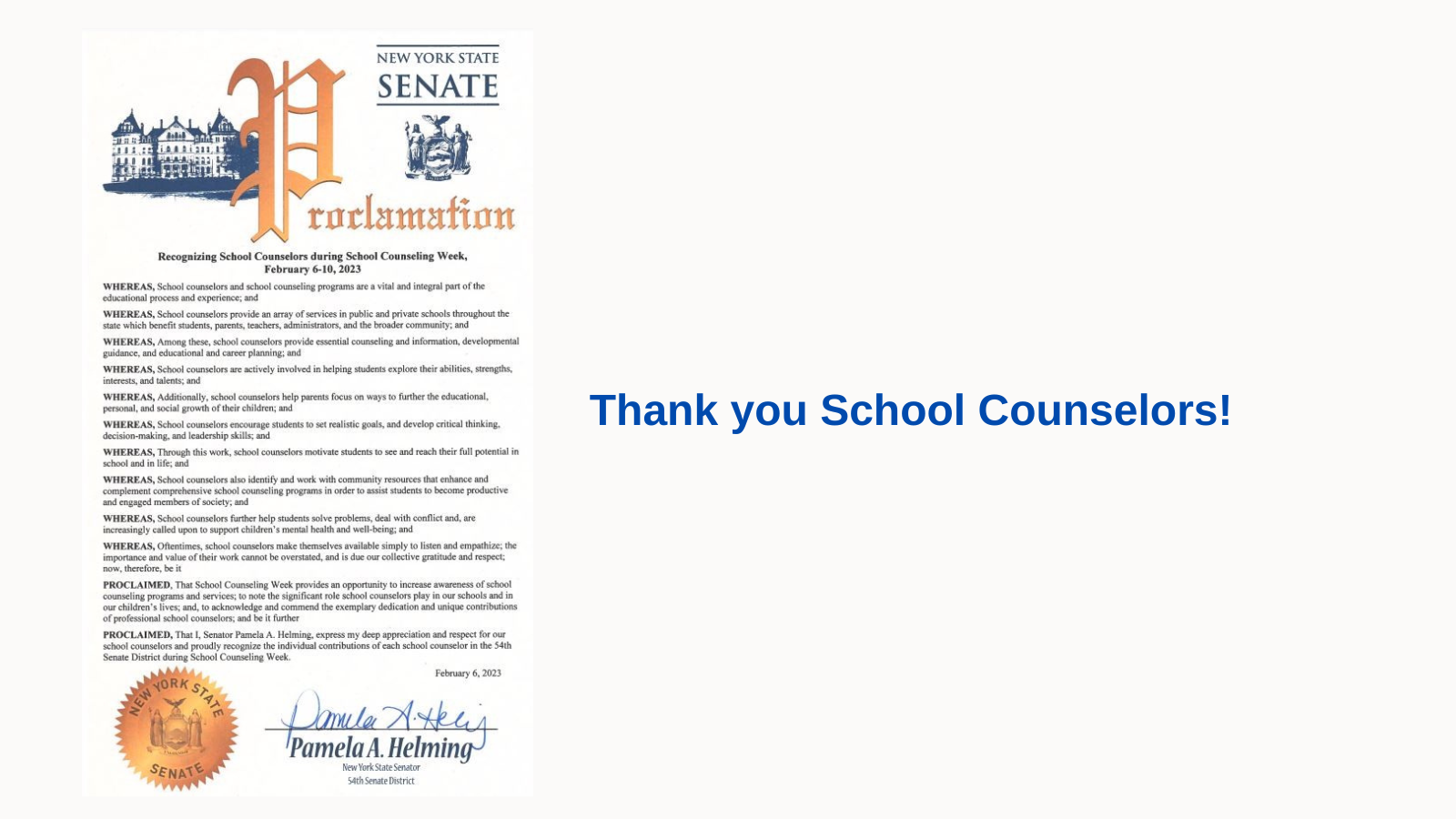 Senator Helming Proclamation Recognizing School Counselors | NYSenate.gov
